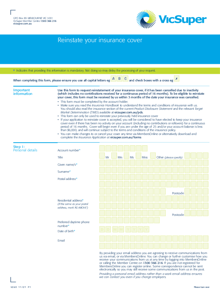Fillable Online Fillable Online VicSuper Member Centre 1300 366 216 Fax ...