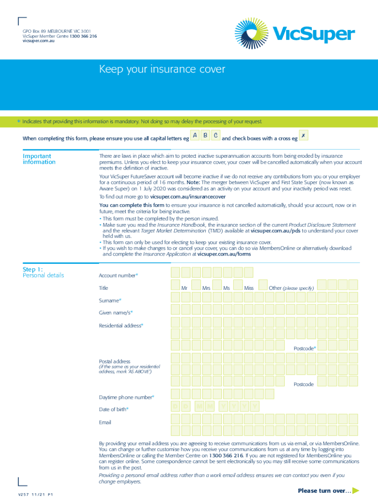 Fillable Online www.vicsuper.com.au contact-us Forms and publications Downloadable ...