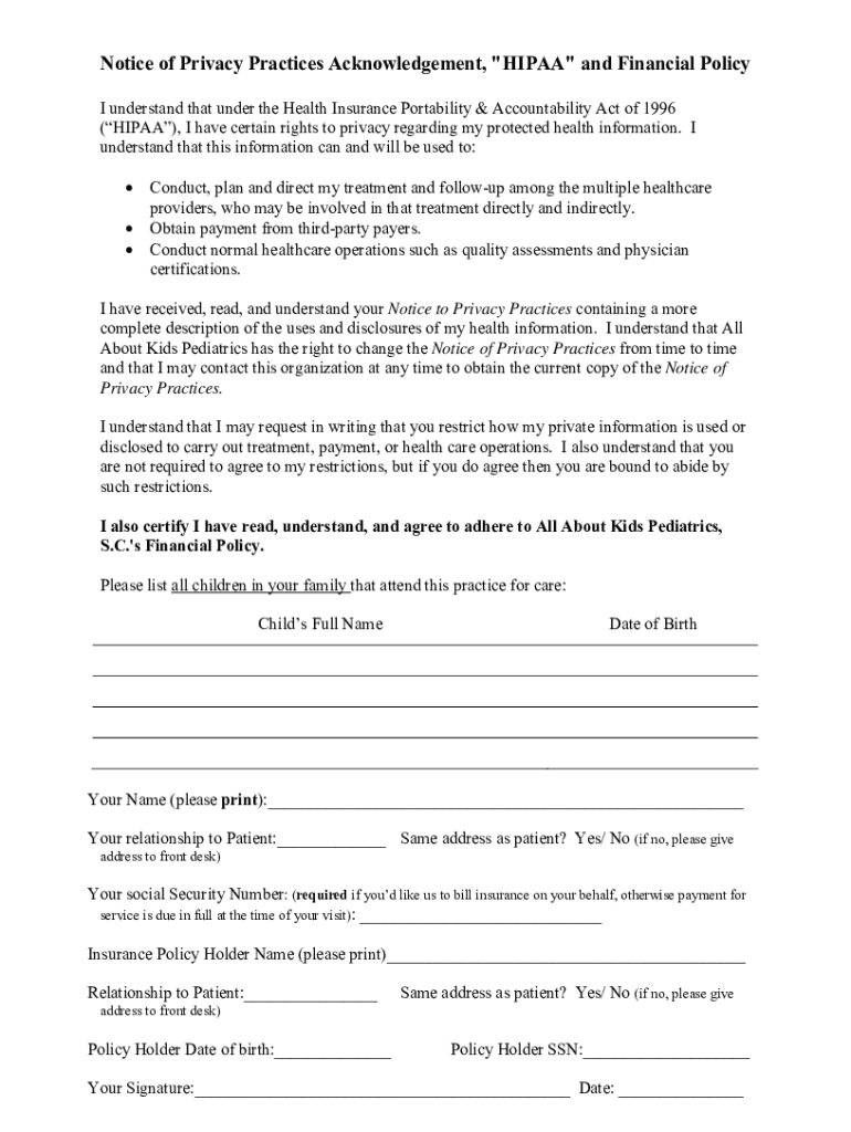 Fillable Online Signature form for HIPPA and Financial Policy.doc Fax ...