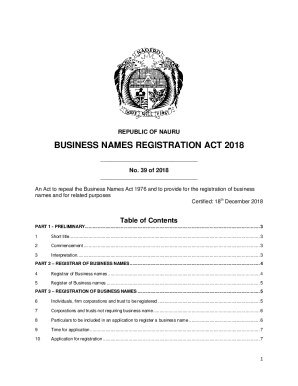 Fillable Online REGISTRATION OF BUSINESS NAMES RE-REGISTRATION ACT (ACT ...