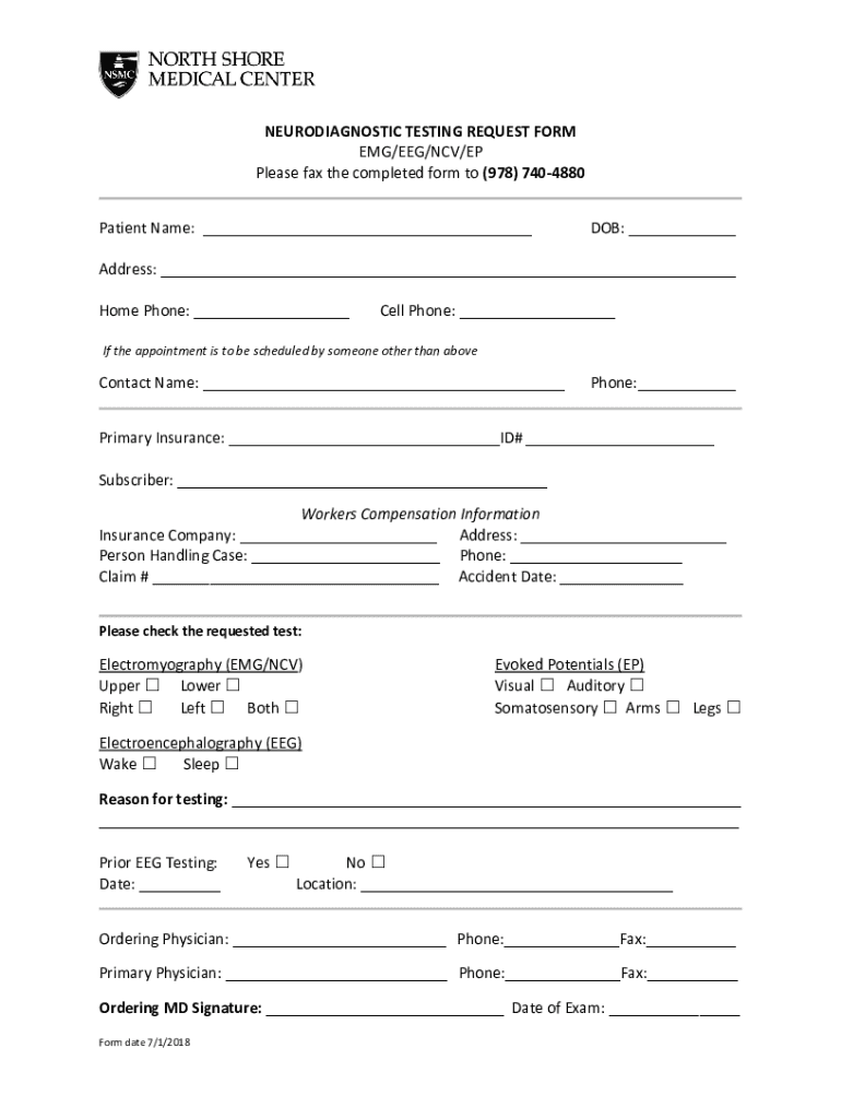 Fillable Online nsmc partners NEURODIAGNOSTIC TESTING REQUEST FORM EMG ...
