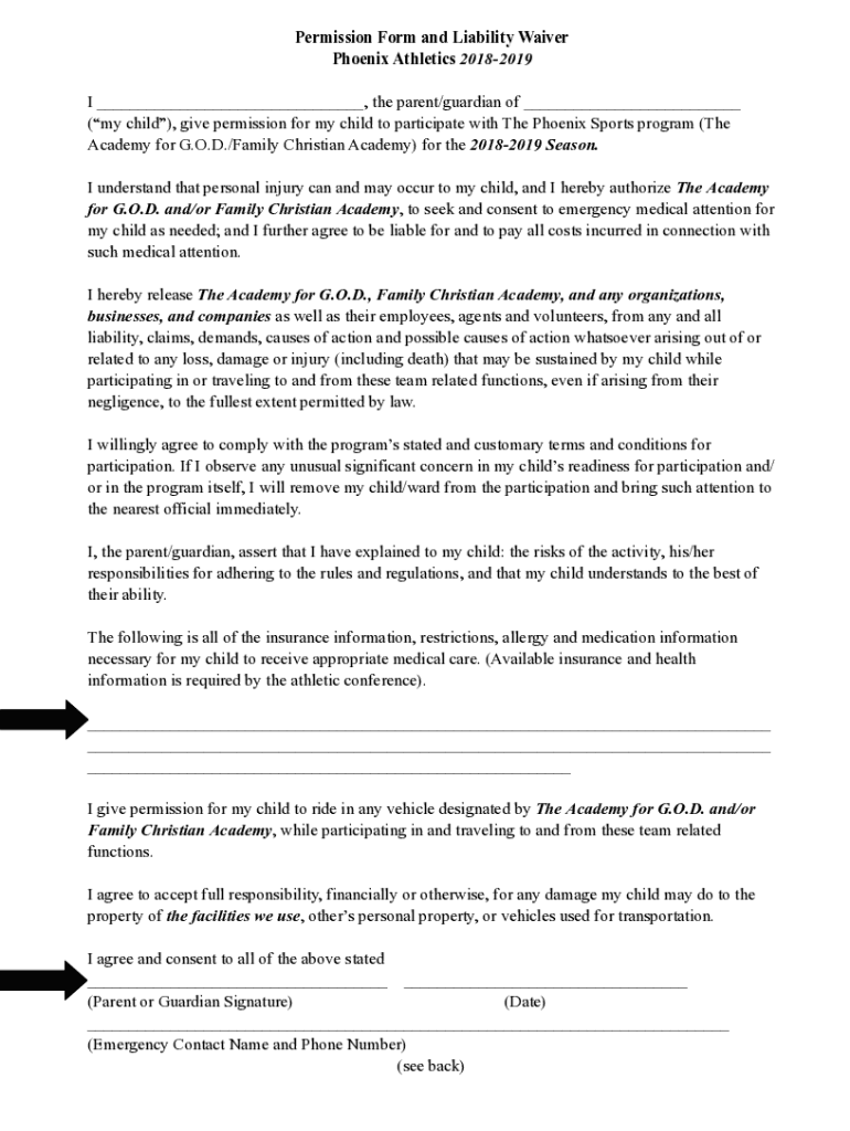 Fillable Online Sports and Recreation Liability WaiverLiability Waiver Form35 Permission Slip ...