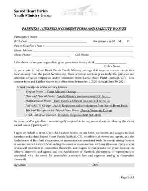Fillable Online PARENTAL / GUARDIAN CONSENT FORM AND LIABILITY WAIVER Fax Email Print - pdfFiller
