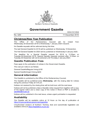 Fillable Online nt gov nt.gov.auabout-governmentgazettesGovernment ...