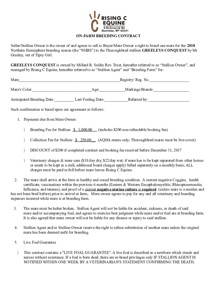 Fillable Online STALLION OWNER AGREES Sample ClausesLaw Insider Fax Email Print - pdfFiller