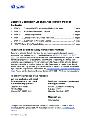 Fillable Online doh wa Genetic Counselor License Application Packet ...