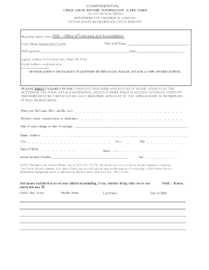 Fillable Online dss sd CHILD ABUSE RECORD INFORMATION FORM STATE OF NEW ...