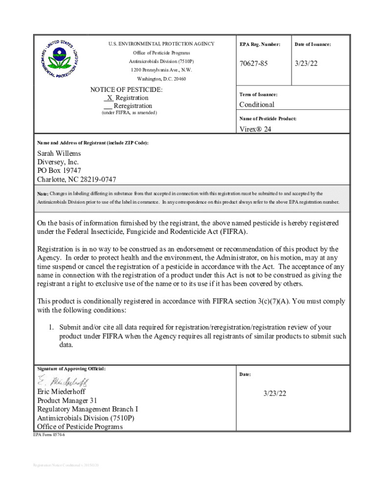 Fillable Online US EPA, Pesticide Product Label, Virex (R) 24,03/23 ...