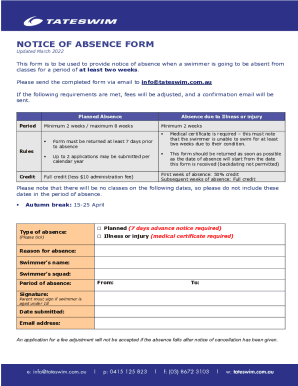 Fillable Online Sample Absence Excuse Letters and Emails for WorkNOTICE ...