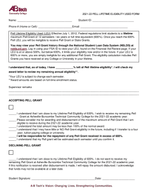 Fillable Online 2021-22 Pell Lifetime Eligibility Used Form Fax Email ...