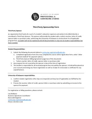 Fillable Online Third Party Sponsorship Form - pcs.udel.edu Fax Email ...