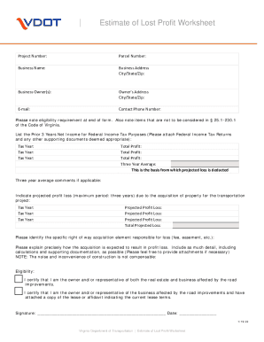 Fillable Online Estimate of Profit Worksheet Fax Email Print - pdfFiller