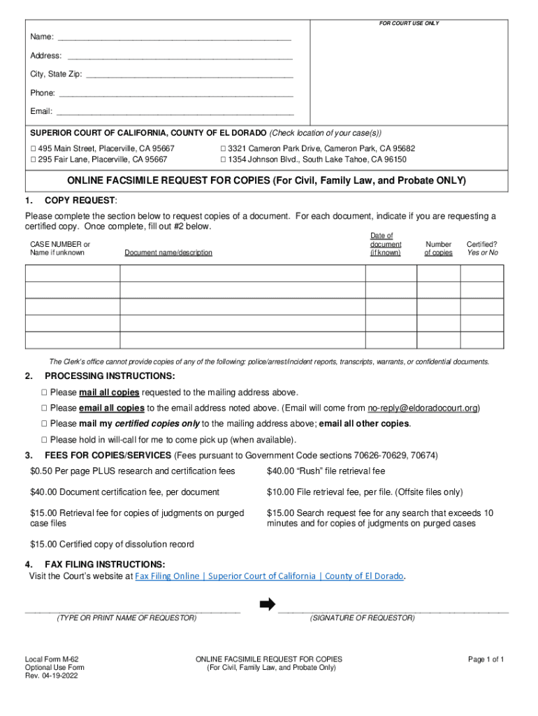 Fillable Online ONLINE FACSIMILE REQUEST FOR COPIES (For Civil, Family ...