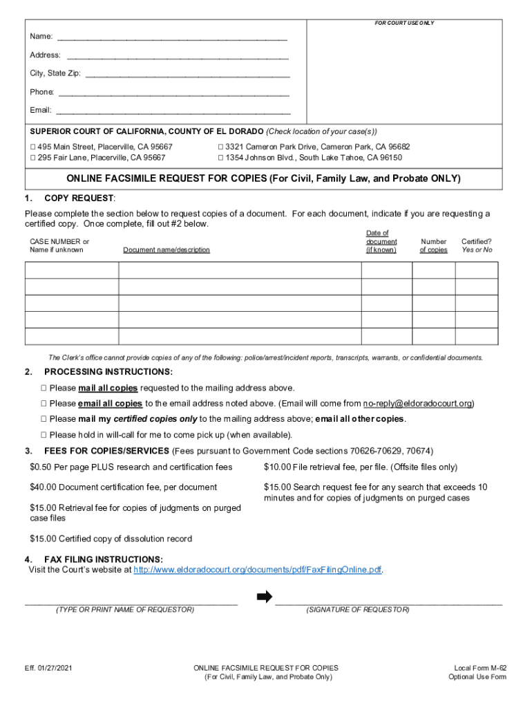 Fillable Online M-62 Online Facsimile Request for Copies - For Civil ...