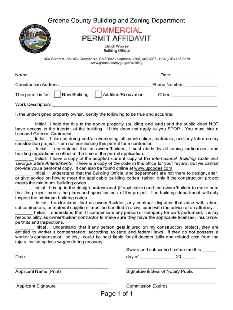 Fillable Online COMMERCIAL PERMIT AFFIDAVIT Fax Email Print - pdfFiller