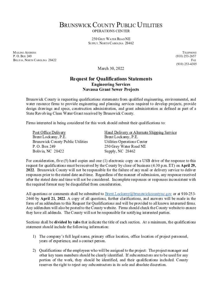 Fillable Online www.brunswickcountync.govrequest-for(expired) Request for Qualifications ...