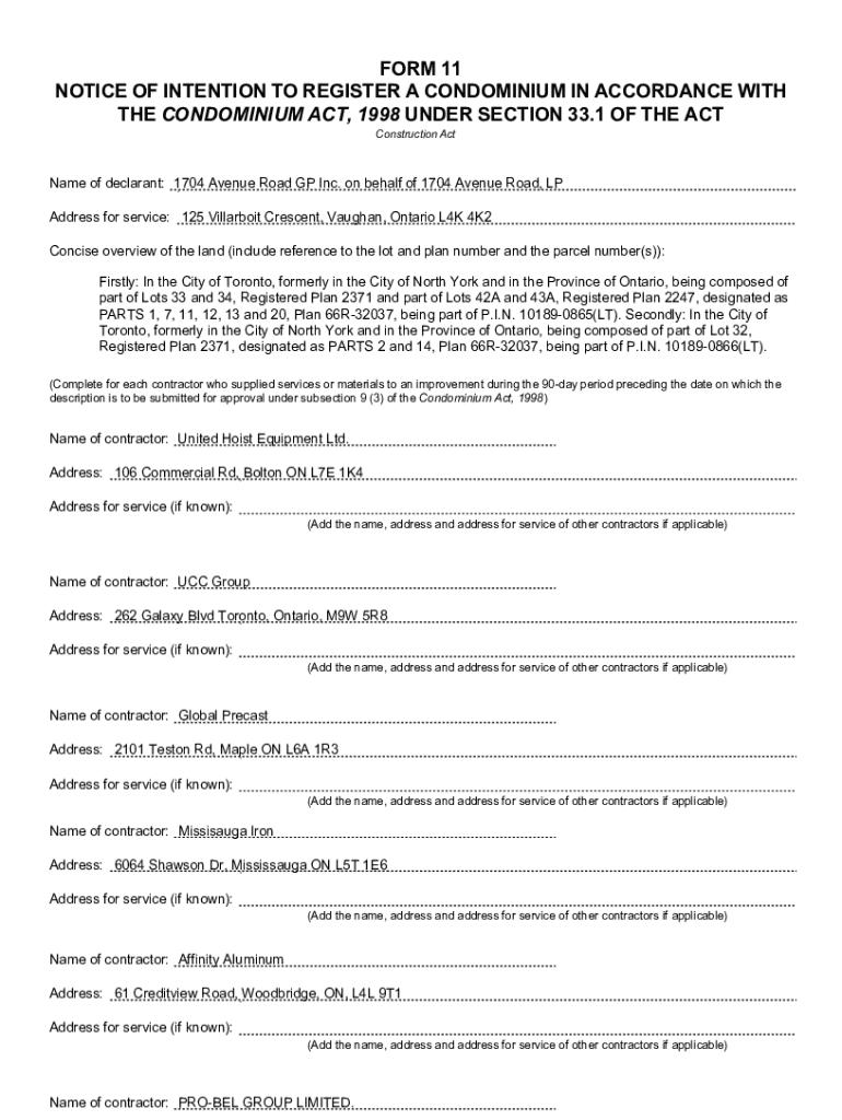 Fillable Online Form 11 - ConstructConnect Canada Fax Email Print ...