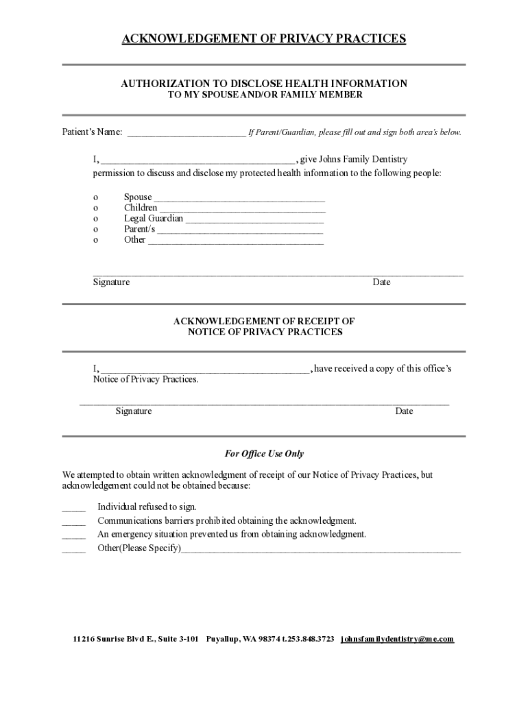 Fillable Online NP Forms - HIPAA Acknowledgement Fax Email Print ...