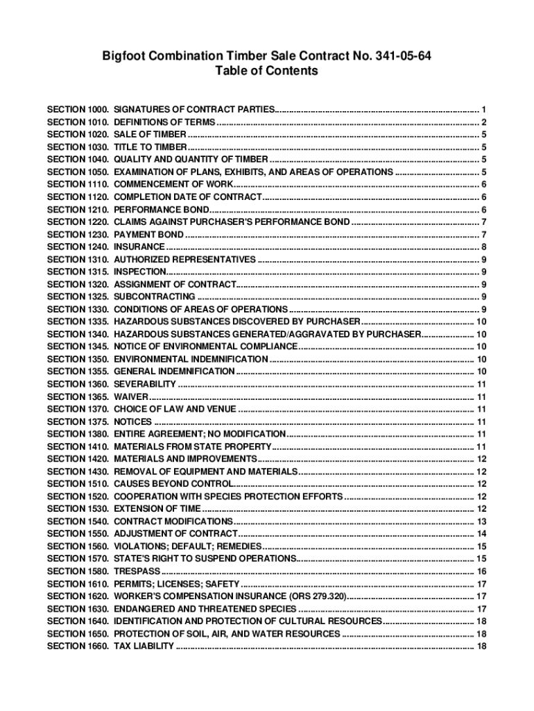 Fillable Online Bigfoot Combination Timber Sale Contract No. 341-05-64 ...