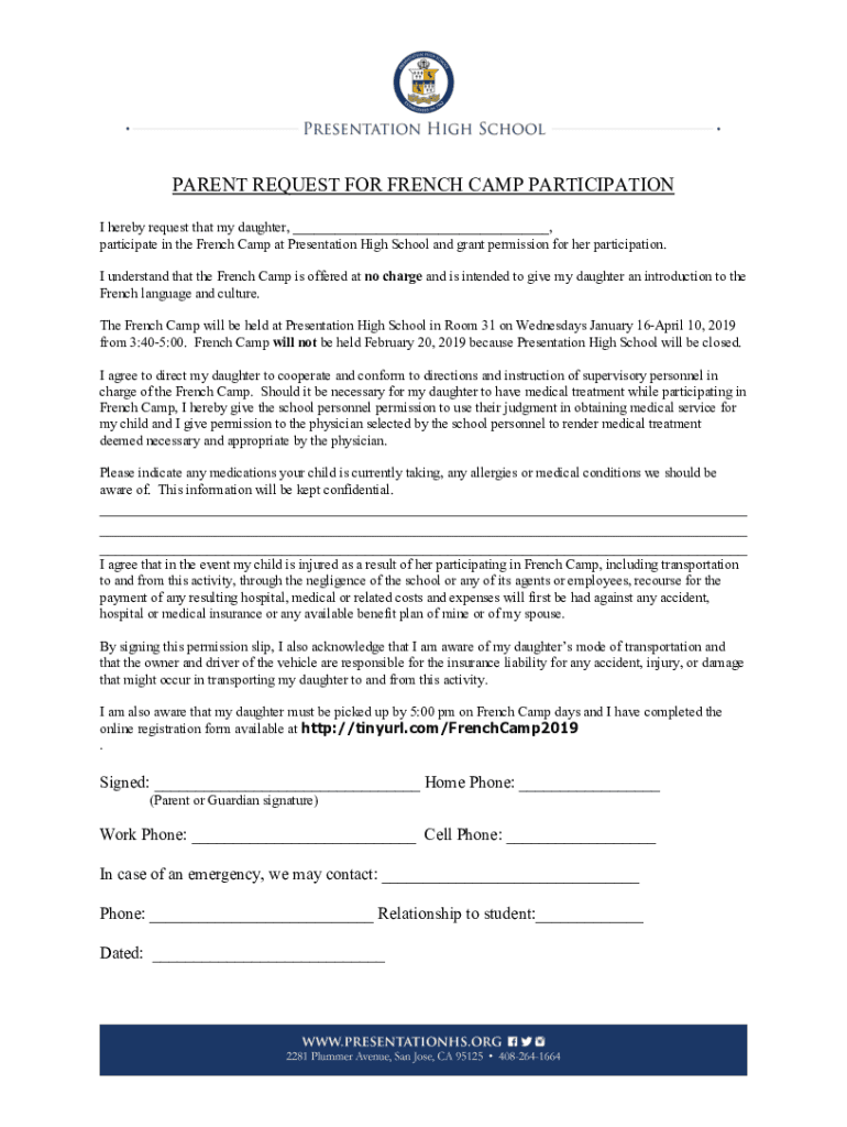 Fillable Online authorizationforms.comconsentparent-field-tripFree Parent Camp Authorization ...