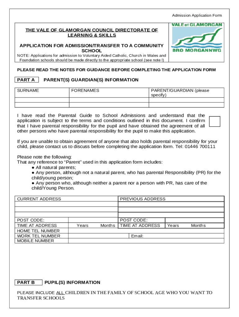 School Admissions School Transfer Application 2018-19 Doc Template ...