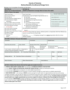Fillable Online sonomacounty.ca.govHRBenefitsCounty of Sonoma Retiree ...