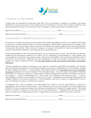 Fillable Online CONSENT for TREATMENT ASSIGNMENT of BENEFITS/FINANCIAL ...