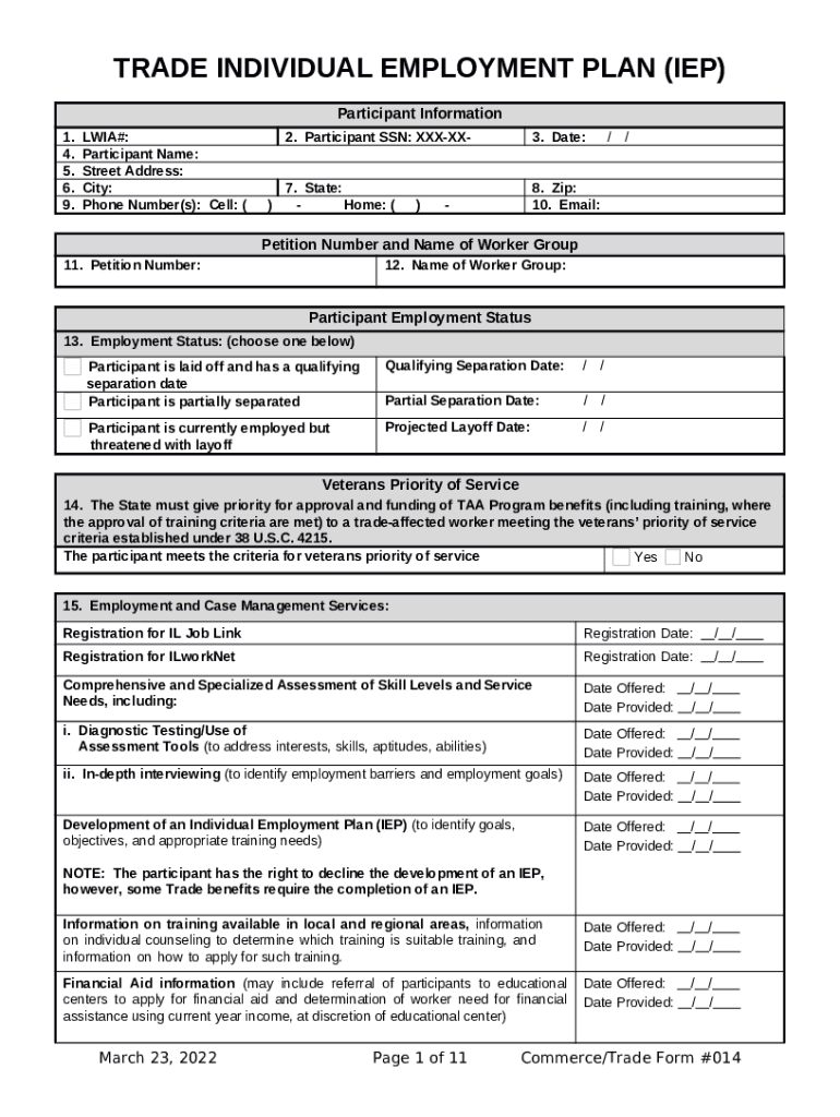 Trade 014 Individual Employment Plan (IEP) Doc Template | pdfFiller