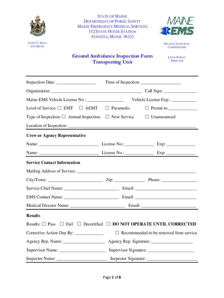Fillable Online Ground Ambulance Inspection Form Transporting Unit Fax Email Print - pdfFiller