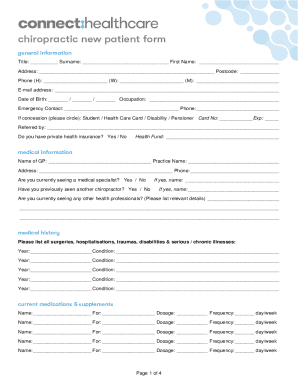 Fillable Online chiropractic new patient form - Connect Healthcare Fax ...