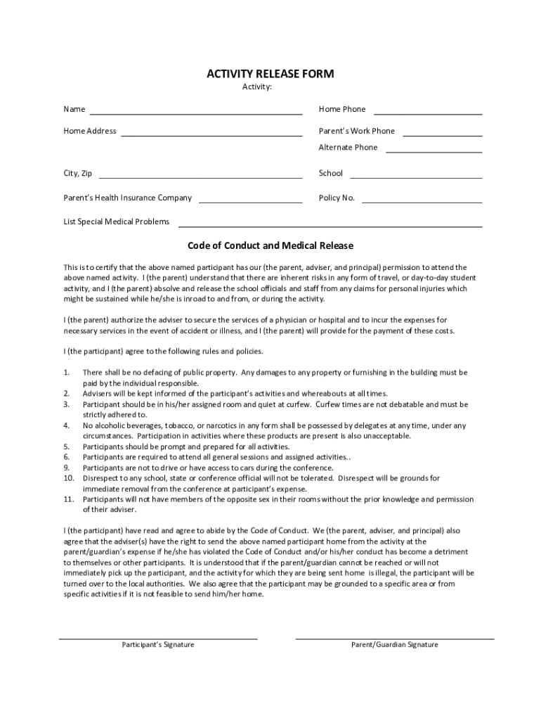 Fillable Online www.masters.eduuploadsACTIVITY RELEASE FORMACTIVITY ...