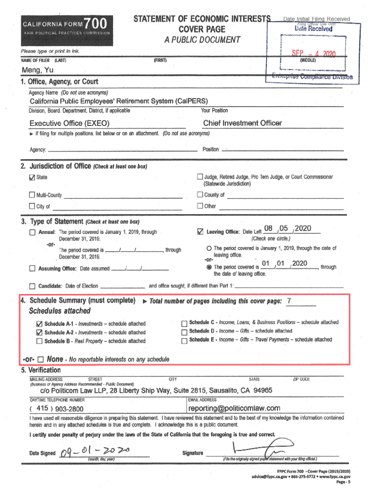 Fillable Online California Form 700 Fair Political Practices Commission ...