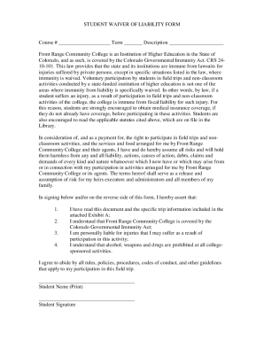 Fillable Online STUDENT WAIVER OF LIABILITY FORM Fax Email Print ...