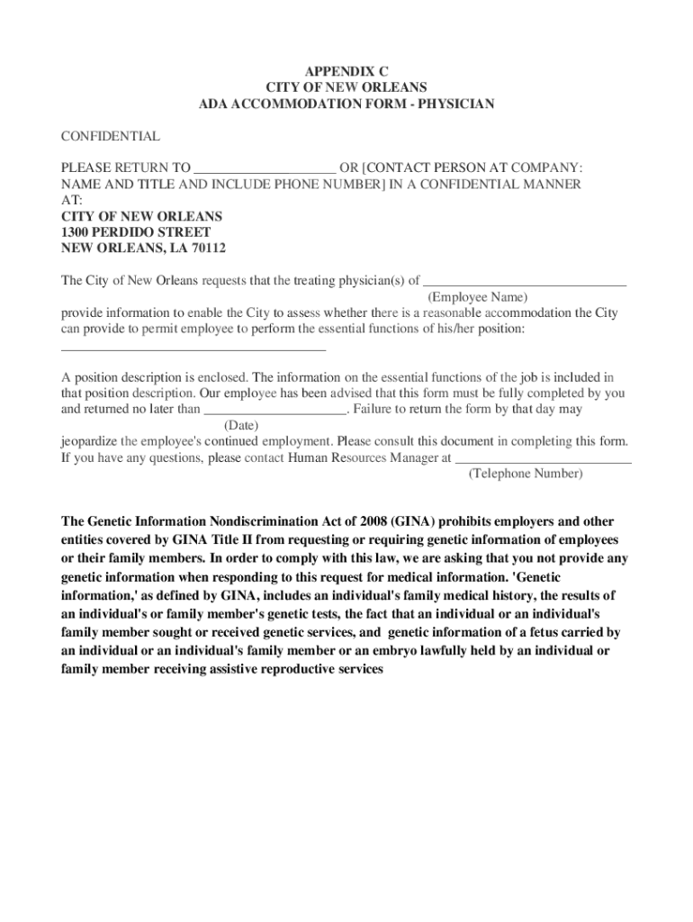 Fillable Online APPENDIX C CITY OF NEW ORLEANS ADA ACCOMMODATION ...