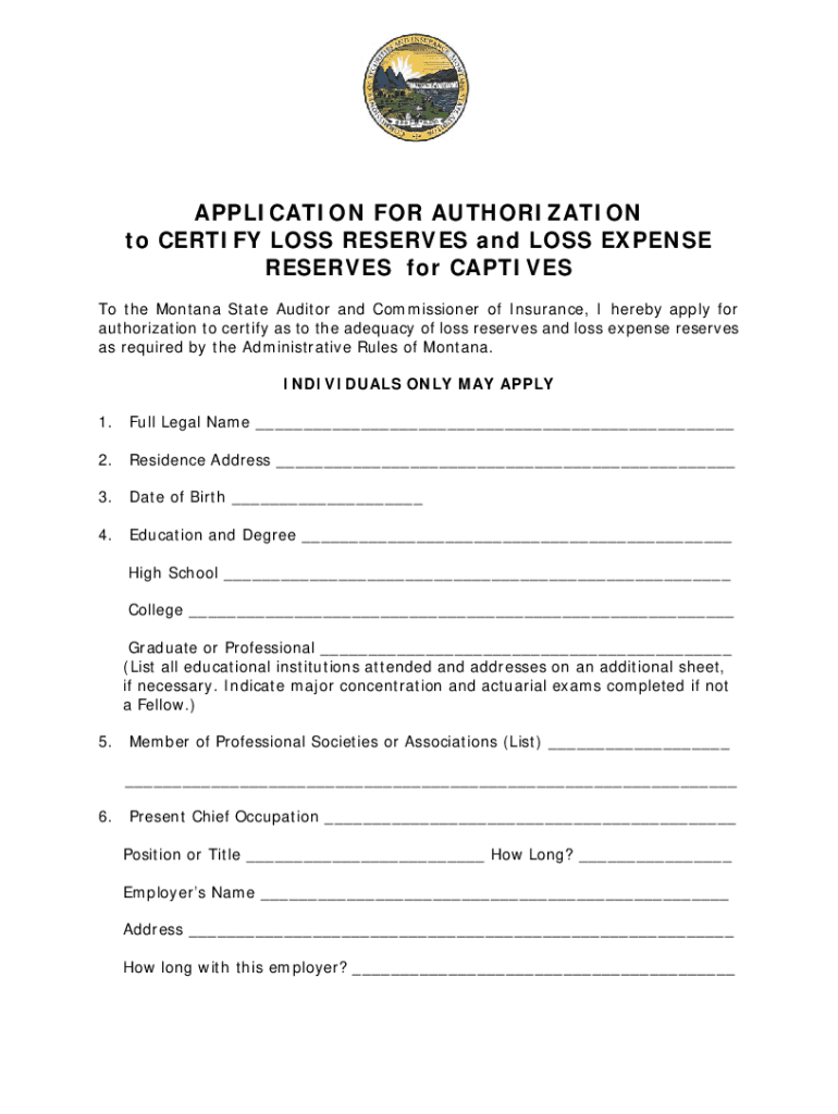 Fillable Online APPLICATION FOR AUTHORIZATION to CERTIFY LOSS ... Fax Email Print - pdfFiller