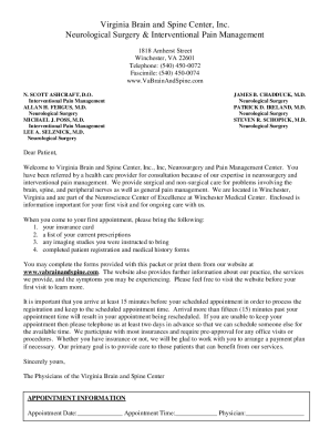 Fillable Online Virginia Brain And Spine Center Inc, Winchester ...