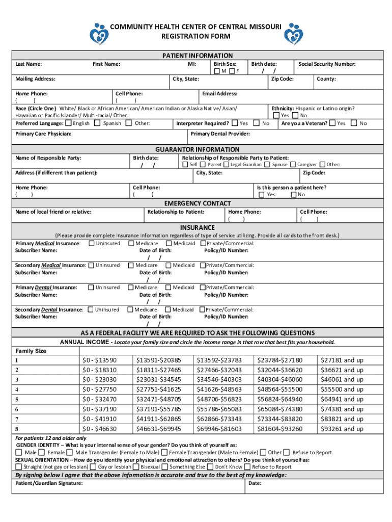 Fillable Online COMMUNITY HEALTH CENTER OF CENTRAL MISSOURI ...