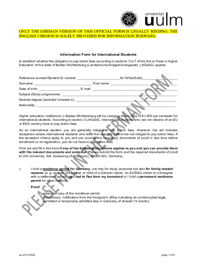 Fillable Online Information Form for International Students Fax Email ...