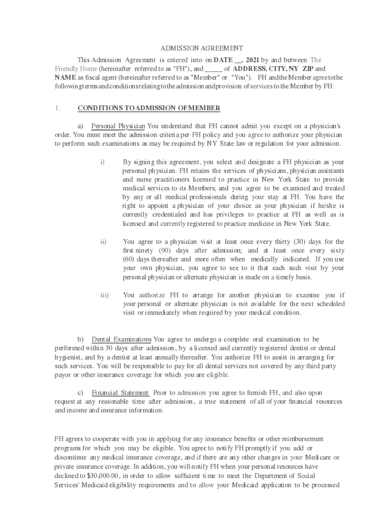 Fillable Online Admission Agreement Sample ContractsLaw Insider Fax ...