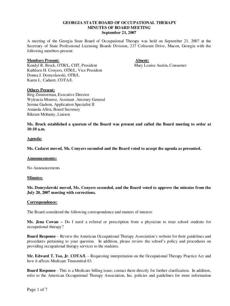 Fillable Online sos ga GEORGIA STATE BOARD OF OCCUPATIONAL THERAPY Rules ... Fax Email Print ...
