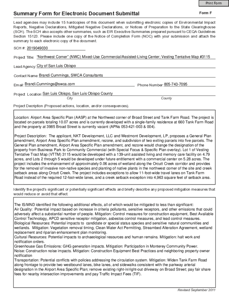 Fillable Online Northwest Corner (NWC) Broad and Tank ... - ceqanet.opr ...