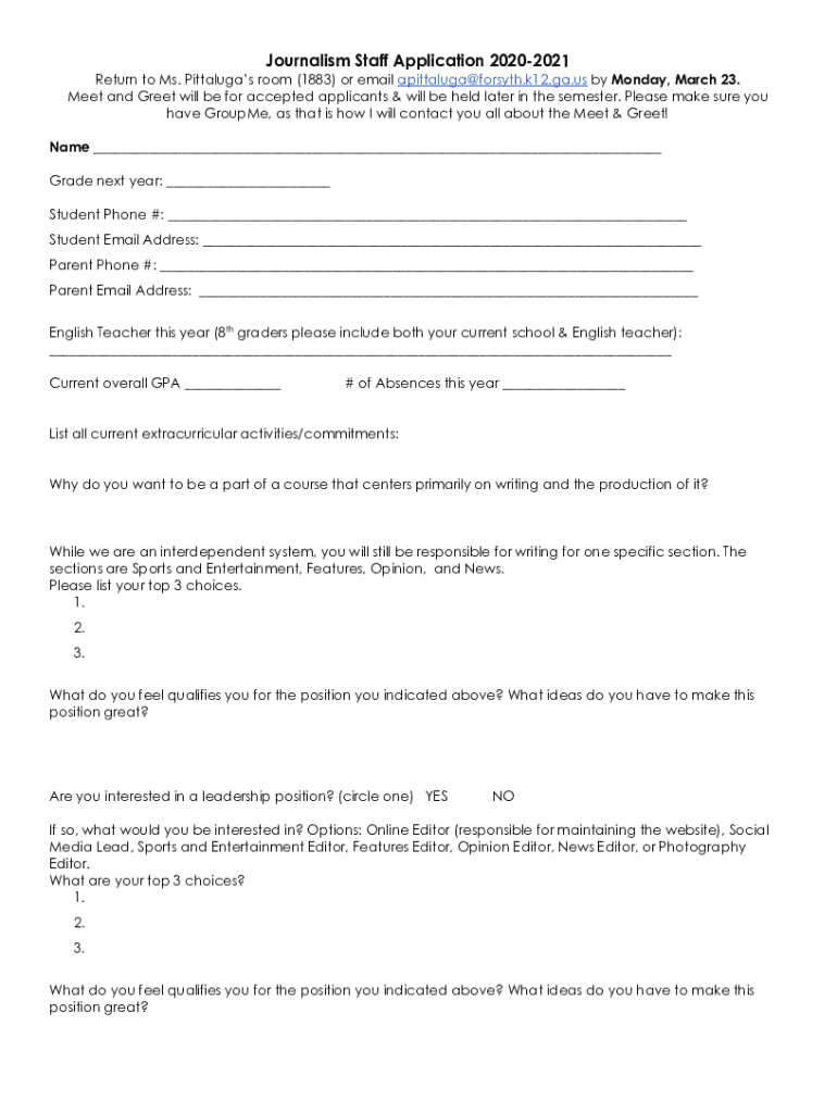 Fillable Online General staff applicationJournalism Fax Email Print ...