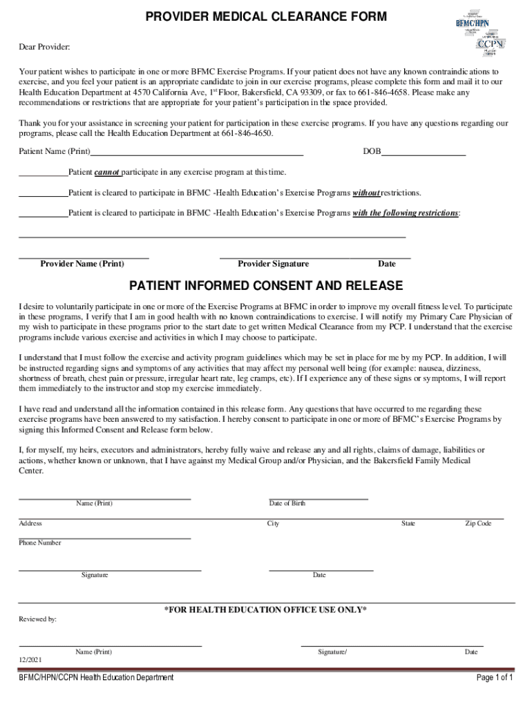 Fillable Online Medical Providers Statement and Clearance Form Fax ...