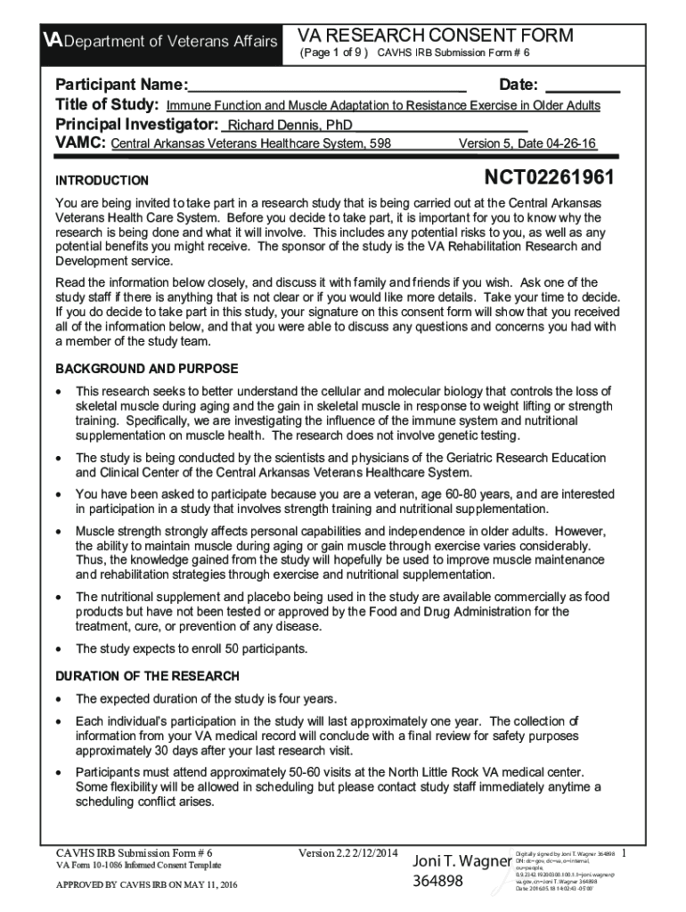 Fillable Online VA Research Consent Form. Informed Consent Template Fax ...