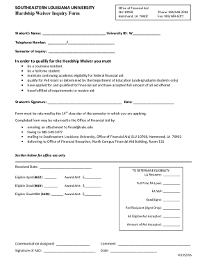 Fillable Online Hardship Waiver Form - Southeastern Louisiana ...
