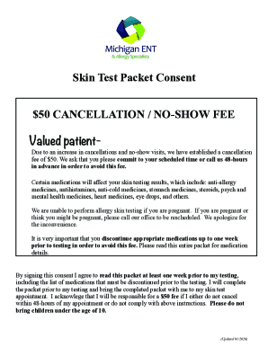 Fillable Online Skin Test Packet Consent $50 CANCELLATION / NO-SHOW FEE ...