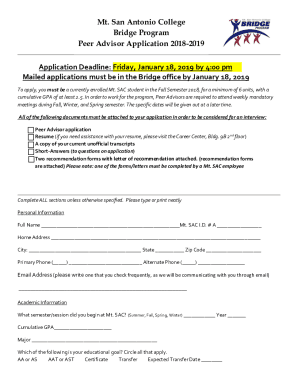 Fillable Online Mt. San Antonio College Bridge Program Peer ... - mtsac ...