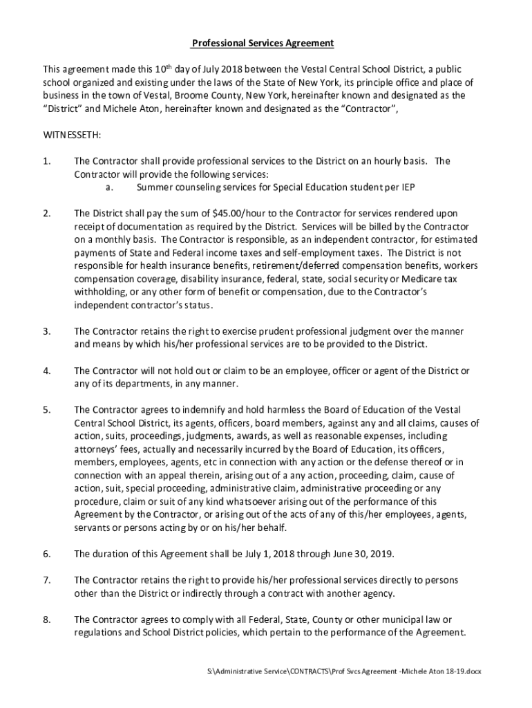 Fillable Online Professional Services Consulting Agreement Sample ...