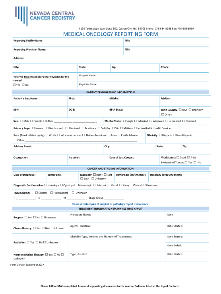 Fillable Online Appendix I Medical Oncology Reporting Form Fax Email Print - pdfFiller