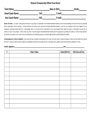 Fillable Online Team Name Boys or Girls: Grade: Head Coach Name: Cell ...